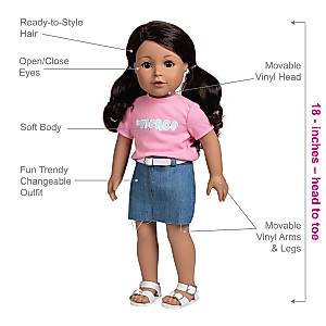 ADORA Amazon Exclusive Amazing Girls Collection, 18” Realistic Doll with Changeable Outfit and Movable Soft Body, Birthday Gift for Kids and Toddlers Ages 6+ - Erica