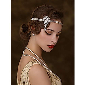 SWEETV 1920's Flapper Headband, Great Gatsby Headpiece 20s Art Deco Hair Accessories Headband Sliver