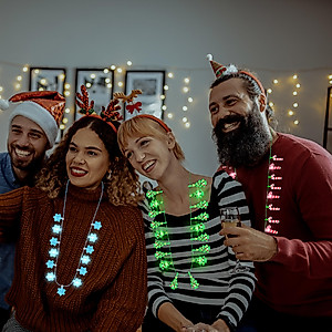 Light up Christmas Necklace, 4PCS Christmas Necklace Glow Party Accessories, Flashing Candy Cane Xmas Tree Snowflake Bell 4 Kinds of Necklaces, Christmas Necklaces for Ugly Xmas New Year Party Favors