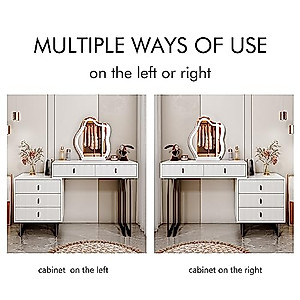 leejdn White Vanity Desk with 3-Color Touch Screen Lighted Mirror, 5 Drawers, Makeup Vanity Table Set with LightsDressing Table for Women Girls