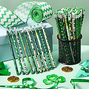 St Patrick's Day Pencils with Eraser Wood Shamrock Pencils Lucky Shamrock School Pencils Cute Green Pencils for St Patrick's Day Party Kids Awards Classic Holiday School Supplies (100)
