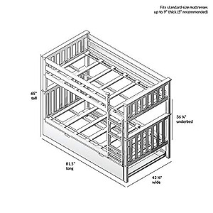 Max & Lily Bunk Bed, Twin-Over-Twin Wood Bed Frame For Kids With Trundle, White