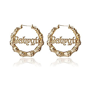 Large Babygirl Bamboo Joint Hoop Earrings - Hollow Out Hoops with 80s 90s Fashion Style for Party-bvaby gold