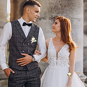 Long tiantian Prom Corsage Wristlet Band Corsage Wristlet and Boutonniere Set pearl Corsage Wristlet for White Wedding Flowers Accessories Prom Suit Decorations