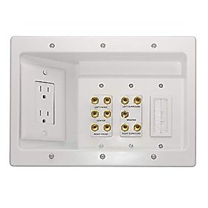 Legrand - OnQ Home Theater Connection, Recessed TV Outlet Supports 5.1 Speaker System, In Wall TV Power Kit Hides Cords, TV Outlet Box Works with All Plugs, TV Outlet Wall Kit, White, HT2103WHV1