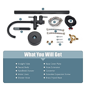 Aolemi Floor Mount Bathtub Faucet Freestanding Tub Filler Standing High Flow Shower Faucets Shower Mixer Taps Swivel Gooseneck Spout with Cylinder Handheld Matte Black