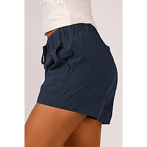 Lopie Womens Shorts Casual Summer Dressy Cotton Comfy Drawstring Elastic Waist Pocketed Lounge Pants (S, Blue542)