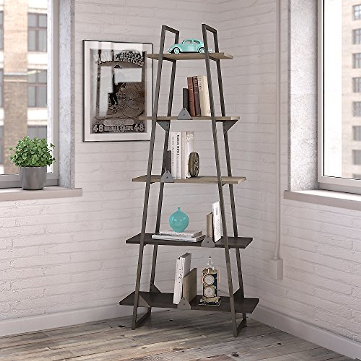 Bush Furniture Refinery A Frame Etagere Bookshelf in Rustic Gray