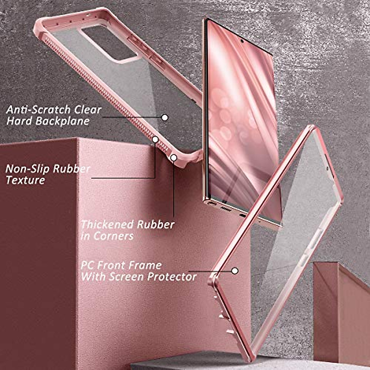 Dexnor for Galaxy Note 20 Ultra Case with Screen Protector Clear Electroplated Metal 360 Full Body Rugged Protective Shockproof Hard Cover Heavy Duty Defender Bumper for Samsung Note 20 Ultra 5G Pink