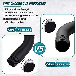 12 Inch Shower Arm with Flange,Stainless Steel 90 Degree Rain Shower Head Extension Arm,Wall-Mounted Shower Head Arm for Fixed Shower Head,Matte Black