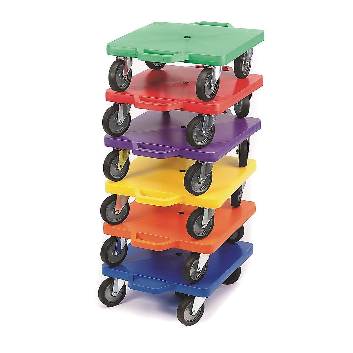 Spectrum 12" All Surface Scooter. 3" Rubberized Wheels for Smooth Cruising Indoors or Out. 12" Square Base with Handles to Protect Hands. Set of 6 Different Colored Scooters.