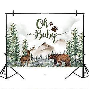 Avezano Adventure Baby Shower Backdrop Rustic Forest Woodland Mountain Bear Baby Shower Background Banner Boy Country Bear Deer Baby Shower Backdrops Decorations (8x6)