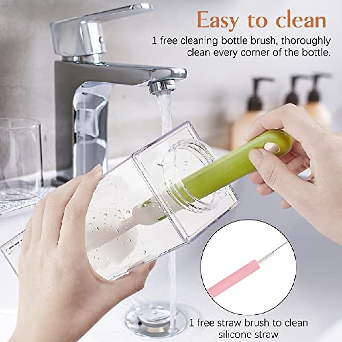 ZORRITA 2 Pack 17oz Milk Carton Water Bottles Clear Plastic Square Water Bottles with Straw, Brush and 50pcs Stickers Reusable for Juice, Ice Water