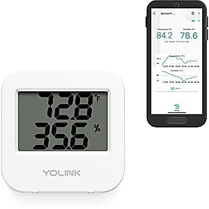 YoLink Smart Wireless Temperature & Humidity Sensor, Wide Temp Range for Freezer, Fridge, Green House, Pet Cage, App Alerts, Emails, Text/SMS alerts- Hub Required