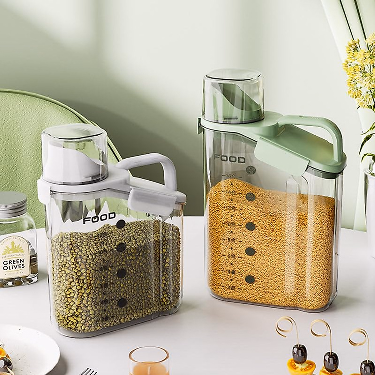 clspro Clear Airtight Food Storage Containers, Dry Food Airtight Container Thicken Plastic Clear Food Storage Box Rice Storage Bin Kitchen Cereal Containers Dispenser (White,1600ML/54OZ)