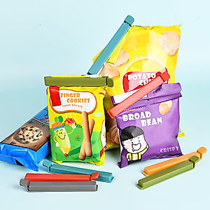 AUAUY 15 PCS Snack Bag Clips with Magnet Backs, Reusable Plastic Sealing Clips for Food Packages, Multipurpose Barrette-style Design Food Bag Clips for Kitchen Storage, 4.72in, Candy Color (5 Colors)