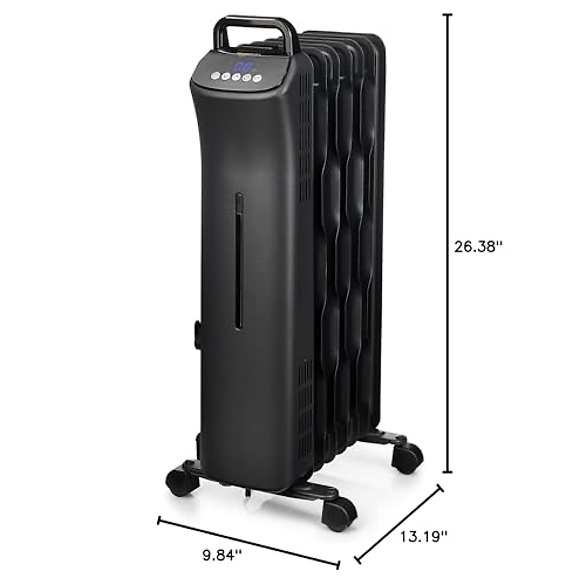 Amazon Basics Portable Digital Radiator Heater with 7 Wavy Fins and Remote Control, Black, 1500W, 9.8 x 26.5 x 13.1 in