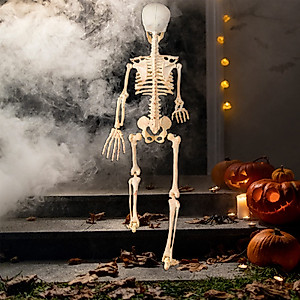 36" Skeleton Halloween Decor, 3FT Posable Halloween Skeleton Decorations for Haunted Houses, Front Lawn, Graveyard Props, Trunk or Treat, Full Body Lifelike Skeleton Model