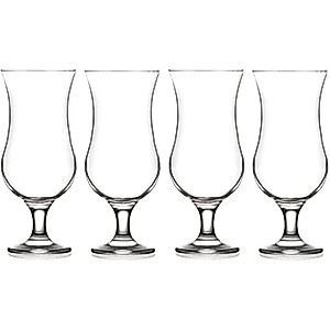 Epure Venezia Collection 4 Piece Hurricane Glass Set - Perfect for Drinking Pina Coladas, Cocktails, Full-Bodied Beer, Juice, and Water (Pina Colada (15.5 oz))