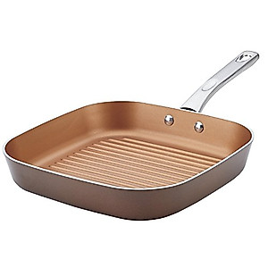 Ayesha Curry Home Collection Nonstick Square Grill Pan / Griddle Pan - 11.25 Inch, Brown Sugar