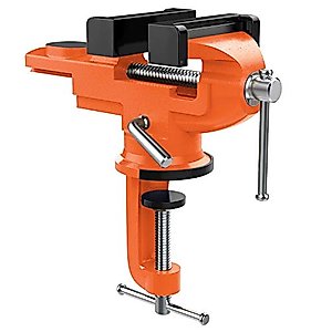 Nuovoware Table Vise 3 Inch, 360° Swivel Base Universal Home Vise Portable Bench Clamp, Clamp-on Vise Bench Clamps Fixed Tool for Woodworking, Metalworking, Cutting Conduit, Drilling, Sawing, Orange
