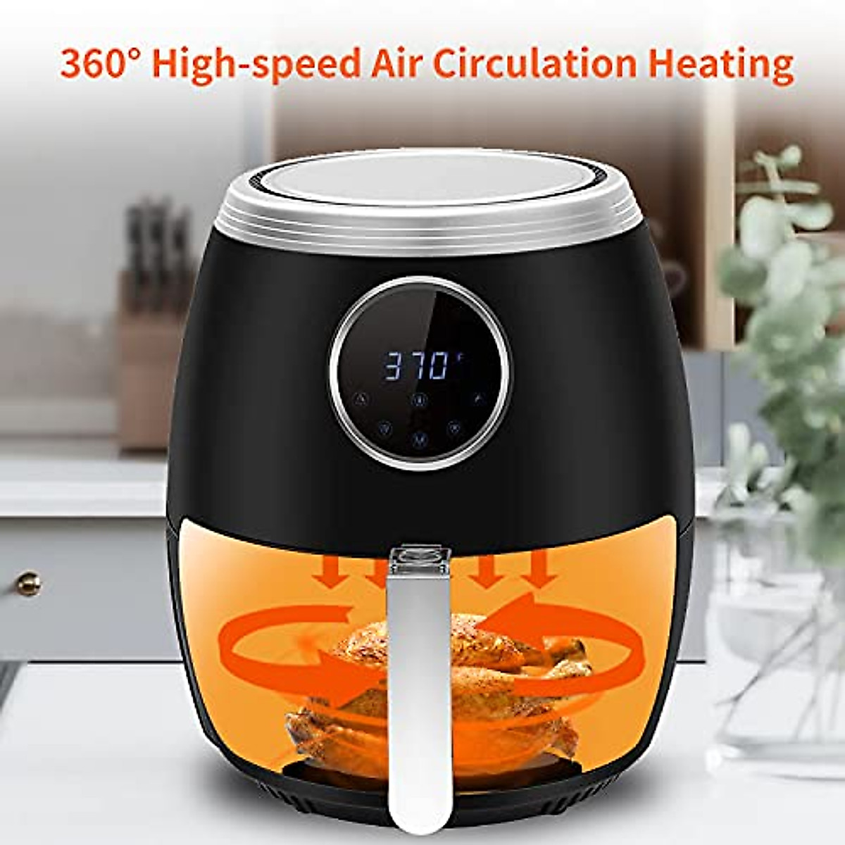 ZAFRO Electric Hot Air Fryer 6-Quart 1500 Watts, Oven Cooking with Temperature Control, Extra Hot Air Fry, Cook, Crisp, Broil, Roast, Bake, 7 Presets with Recipe Book, LED Dispiay, Black