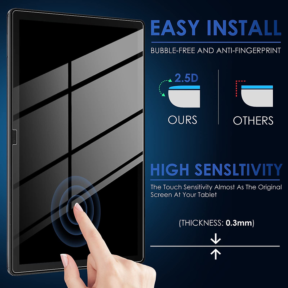 【2-PACK】DETUOSI Screen Protector for Samsung Galaxy Tab A8 10.5" 2022 (SM-X200/ X205/ X207), Ultra-Clear/Case Friendly/Touch Sensitive/Bubble Free/Anti-Scratch Mica Galaxy Tab A8 10.5" Tempered Glass