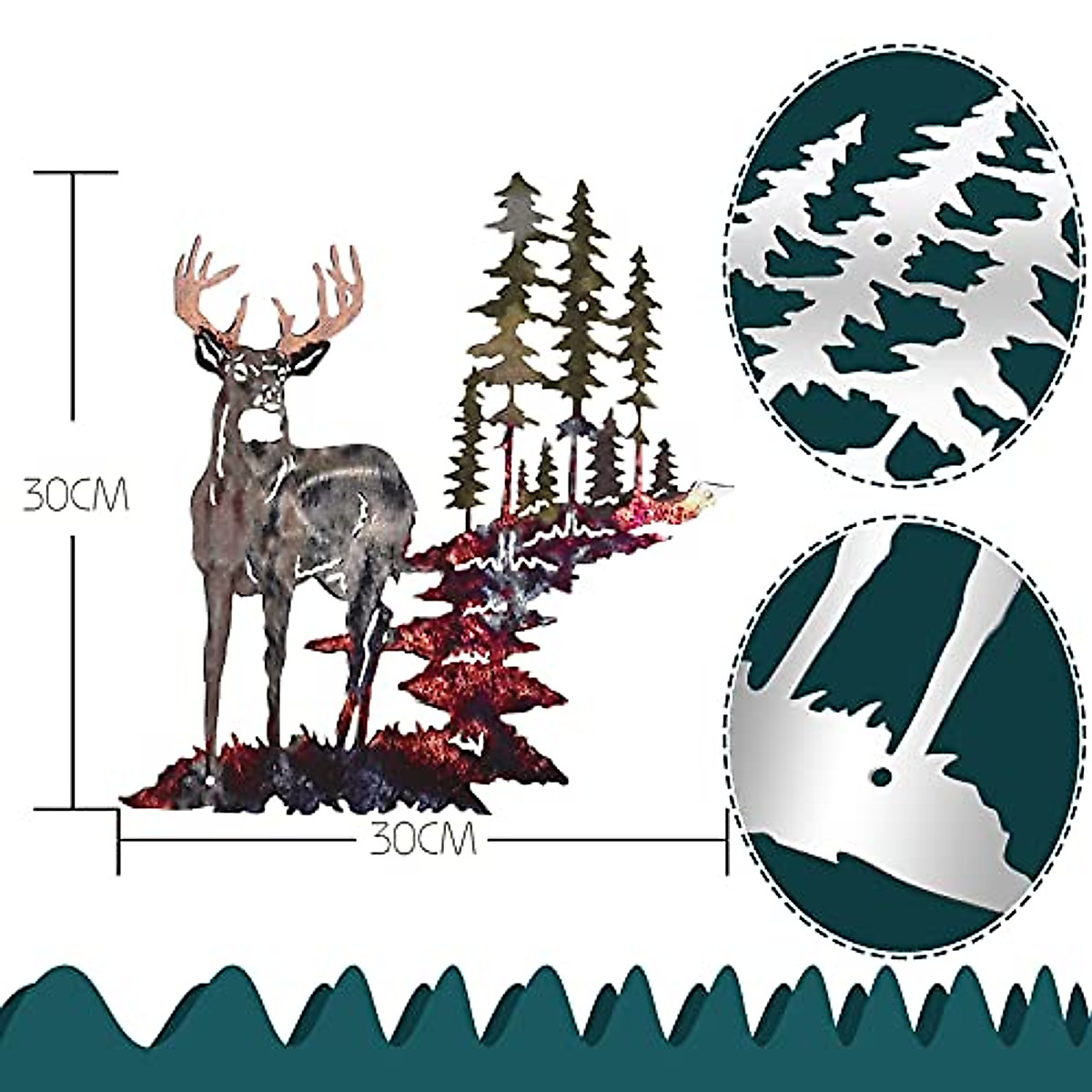 Forest Tree Deer Wall Art Metal Rustic Hunting Decor for Living Room Bedroom Bathroom Indoor Outdoor, 11.8 x 7.9 Inch (Bright Color)