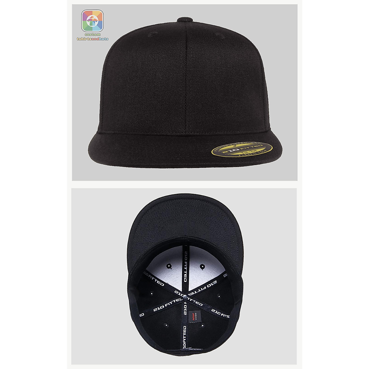 Baseball Premium Fitted Flat Brim Flex Fit Hat Custom Personalized Logo Elastic Closure Hat for Men and Women Custom Embroidered (L/XL, Black)