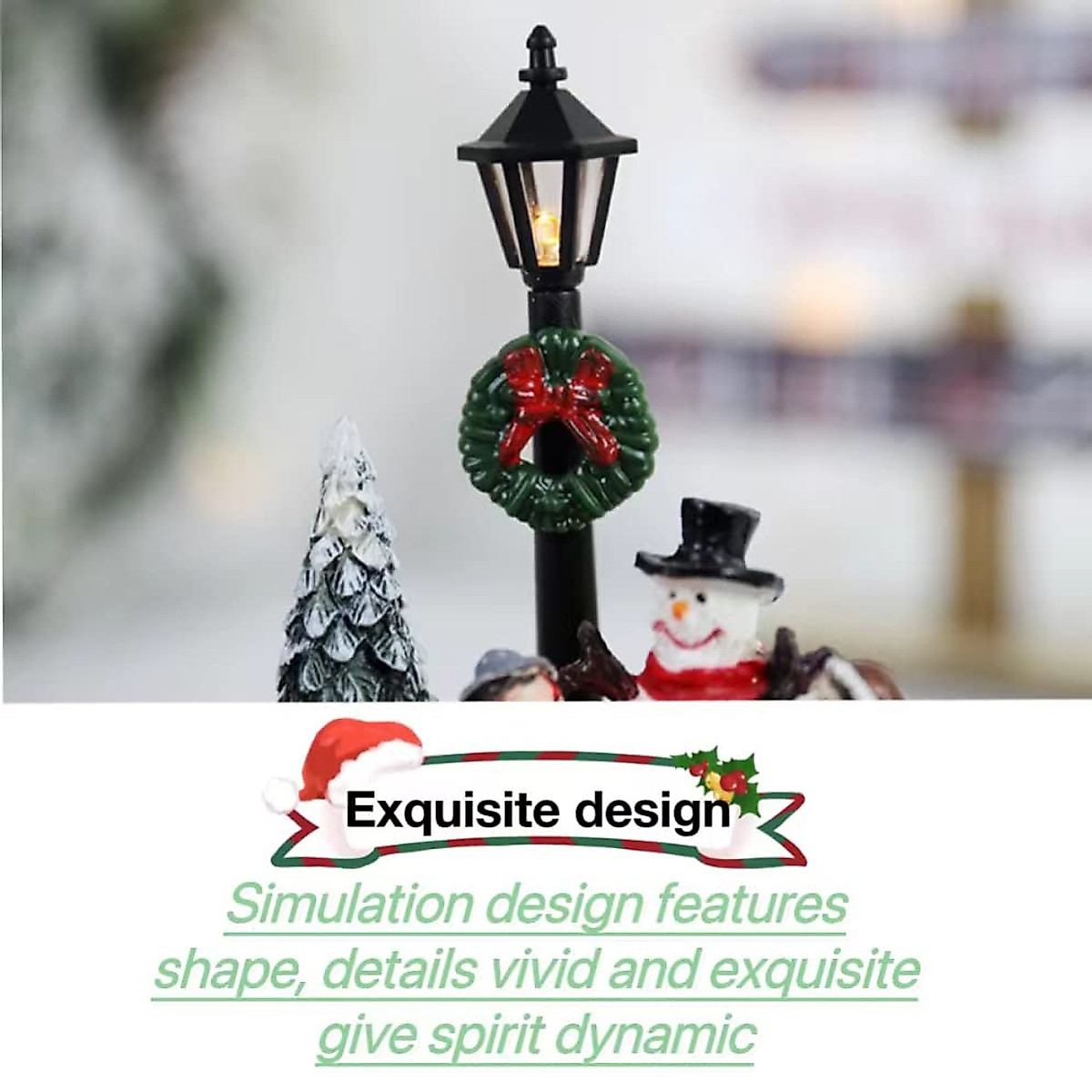 Wiexiang Christmas Village Set Decorations,Resin LED Warm Lights Christmas Tree Figurines, Mini Snowman Christmas Decorations, Christmas Village House Gift Sets, Collectible Buildings…
