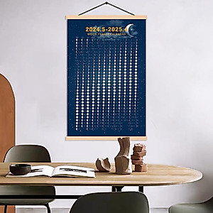 2024 May- 2025 April Moon Phase Calendar Print Poster Vertical Canvas Material Lunar Cycle Chart Ready to Hang with Frame Space Wall Art Decor (16 X 24 Inch)