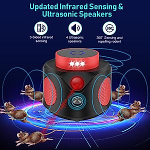 Lemyzo Mouse Repellent Indoor, Ultrasonic Rodent Repellent, Powerful 360° Mice Repellent for House with 3 Sided Sensing 9 Strobe Lights, Rat Squirrel Bat Deterrent for Garage, Warehouse, UR02S