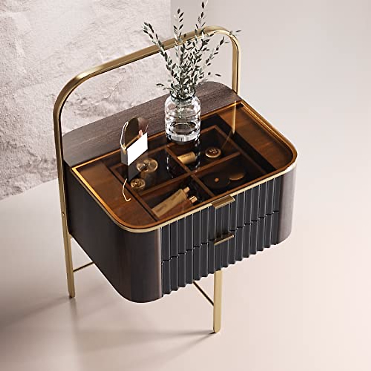 Lartis Premium nightstand, Stylish Design, 2 Drawers,Very Easy to Assembly, End Table Bedside Table，Stainless Steel Gold Plated feet(Elegant Black)