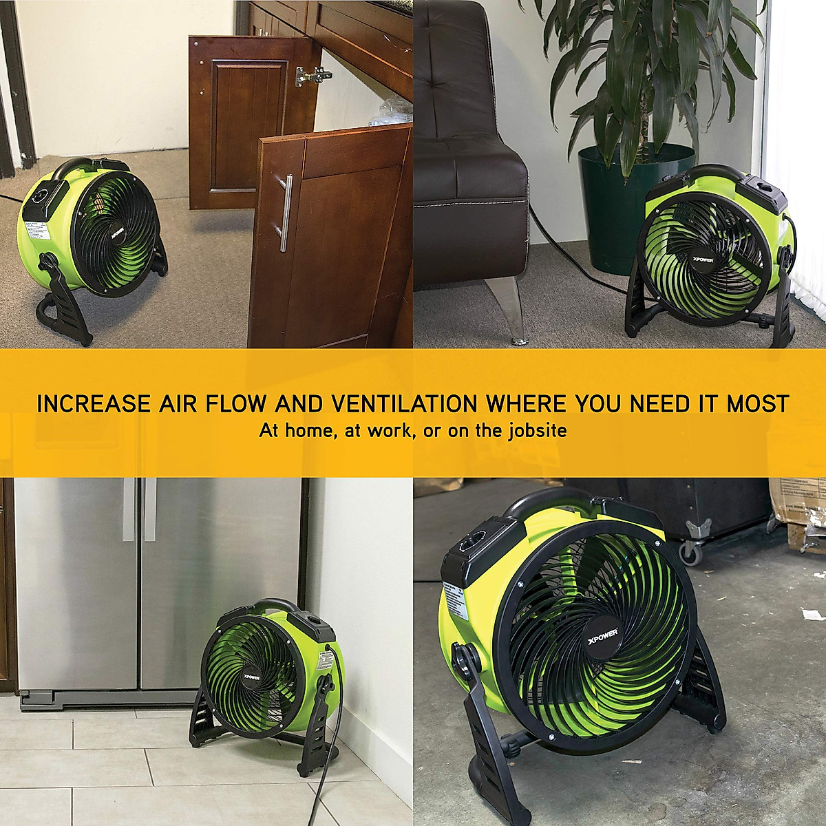 XPOWER FC-250D DC Motor Heavy Duty Industrial High Velocity Whole Room Air Mover Air Circulator Utility Floor Fan, Variable Speed, Timer, 13 inch, 1560 CFM