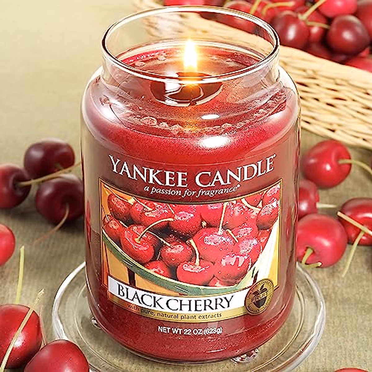 Yankee Candle Black Cherry Scented, Classic 22oz Large Jar Single Wick Candle, Over 110 Hours of Burn Time, Ideal for Home Décor and Gifting