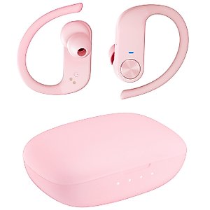 LASUNEY Wireless Earbuds, 35H Playtime Bluetooth Headphones with Mics and Charging Case for iPhone Android, Waterproof Running Headphones for Gym Workout, Hi-Fi Sound Over Ear Buds with Earhooks-Pink