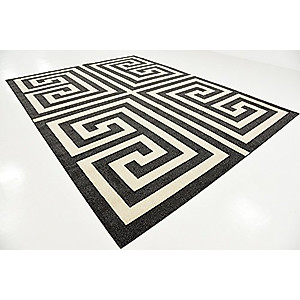 Unique Loom Athens Collection Classic Geometric Modern Border Design Area Rug, 9 ft x 12 ft, Black/Beige