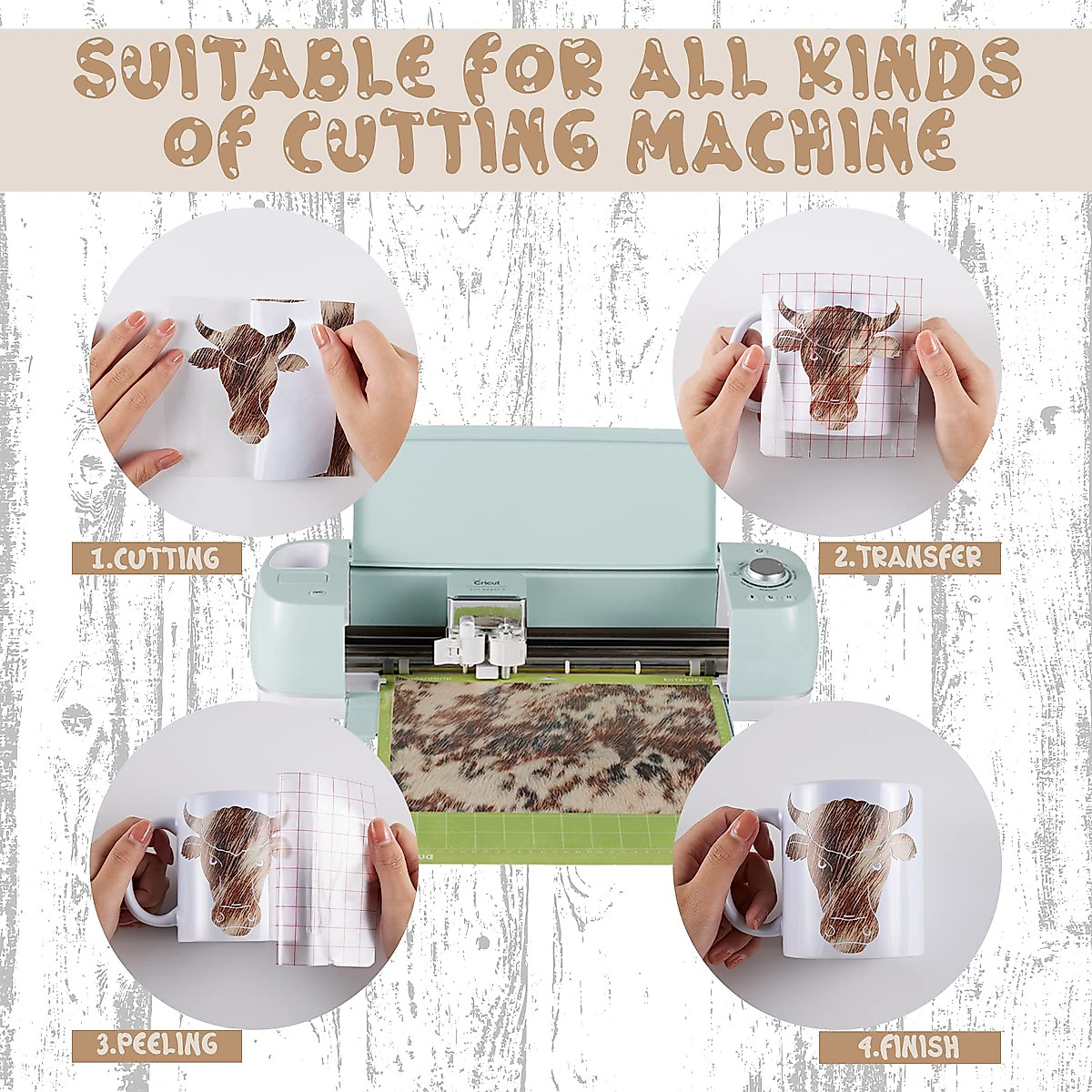 Tintnut Cowhide Permanent Vinyl Roll - 12 inch x 5ft, Cow Print Adhesive Vinyl, Skins Animal Print Vinyl, Permanent Outdoor Vinyl for Decor Sticker, Self Sticker Water proofing Vinyl