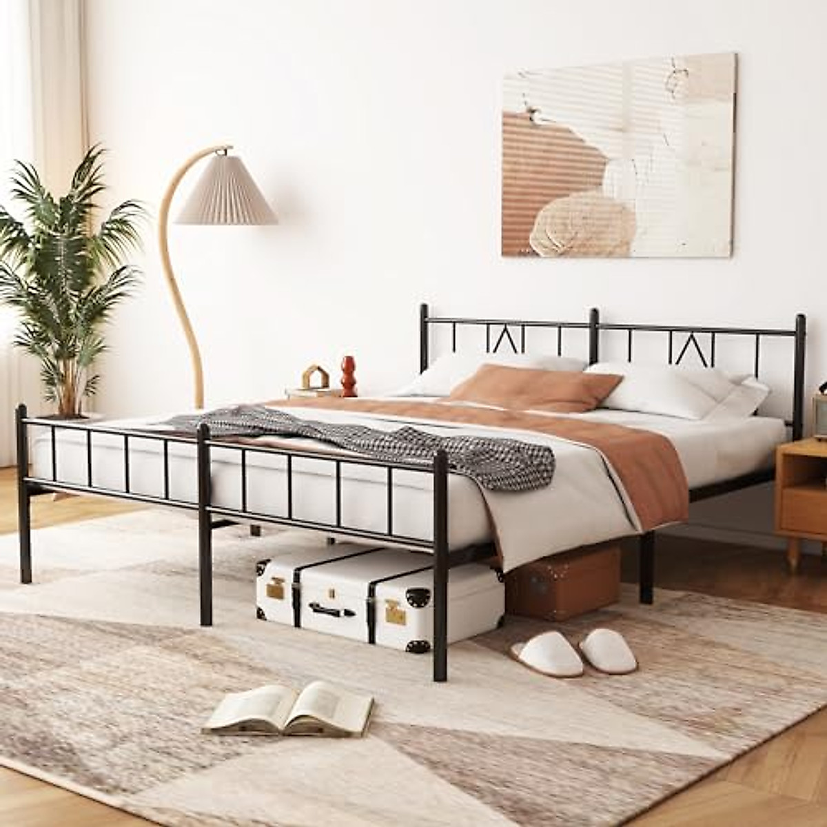 Mavesmog 14 inch California King Size Bed Frame Metal Platform Mattress Foundation with headboard Footboard，No Box Spring Needed/Under Bed Storage/Easy Assembly，Black