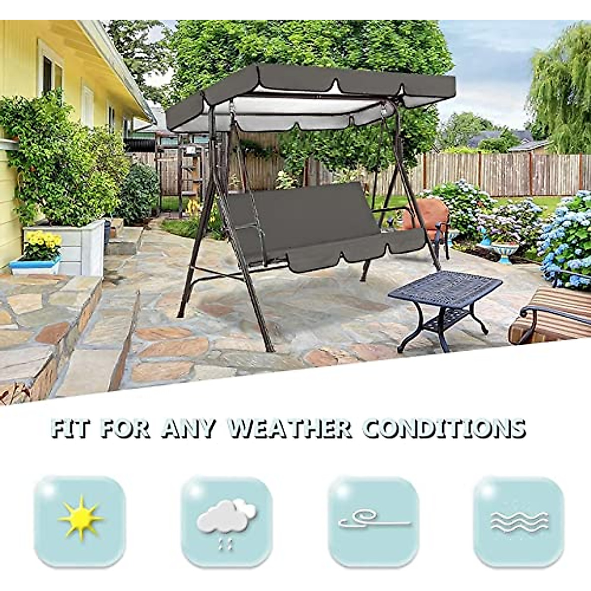 BTURYT Outdoor Porch Swing Canopy Waterproof Top Cover Set, Swing Canopy Replacement, Windproof Waterproof Anti-Uv Top Cover Swing Seat Cushion Cover(top Cover + Chair Cover)