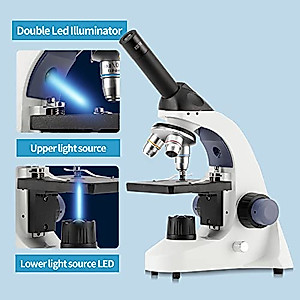 Monocular Microscope Camera Kids Adults - 40X-2000X Monocular Microscope for Kids Adults Students with Electric Eyepiece, Storage Bag, Metal Eyepiece, Slides (2022