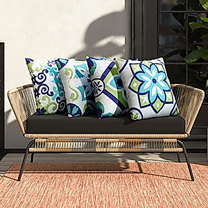 cygnus Outdoor Waterproof Throw Pillow Covers 18x18 Inch Set of 4 Boho Decorative Floral Covers for Patio Furniture Porch (18 * 18inch/45 * 45cm, Blue and Teal)