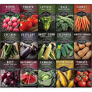 Survival Garden Seeds Vegetable Garden Collection Seed Vault - Non-GMO Heirloom Family Garden Seeds for Planting - Non-Hybrid Varieties - Mix of Vegetable Seed Packets - 15 Varieties of Vegetables