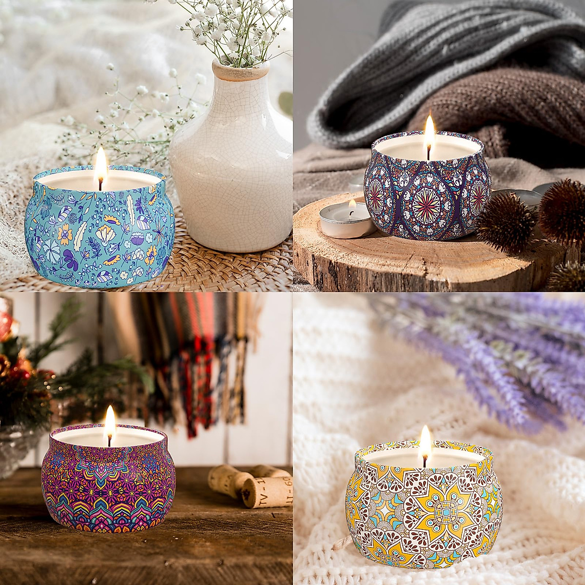 TranquilBliss Scented Candle Present Set, 4 Pack 4.4 Oz Scented Candles, 120H Lasting Burn Candles for Home Scented, Soy Wax, Presents for Women, Ideal Presents for Birthday