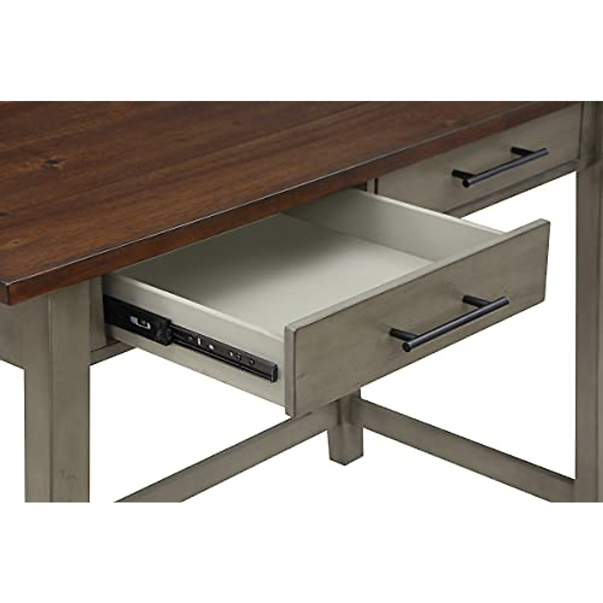 OSP Home Furnishings Milford Rustic 42 Inch Writing Desk with 2 Drawers and Burnished Decorative Hardware, Slate Gray