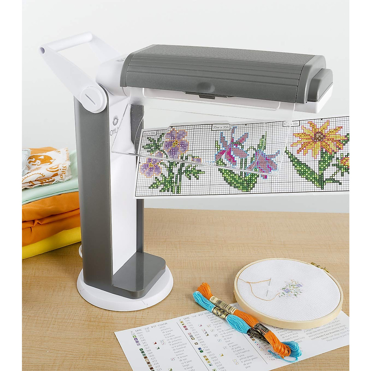 OttLite 13 Watt Magnifier Task Lamp with 2X Magnification and Swivel Base, Dark Gray