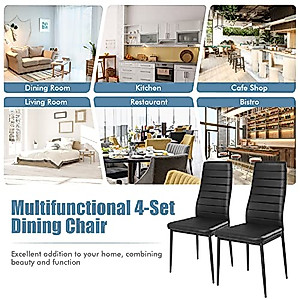Giantex Set of 4 Dining Chairs, Upholstered Dining Side Chairs with Stain-Proof PVC Leather, Non-Slip Footpads,Easy to Clean and Assemble, High Back Black Kitchen Dining Chairs