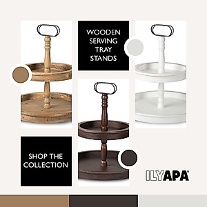 Ilyapa Decorative Farmhouse Tiered Serving Tray Stand - 2 Tier Rustic Wooden Serving Stand with Handle - White, 16 x 14.5 x 14.5