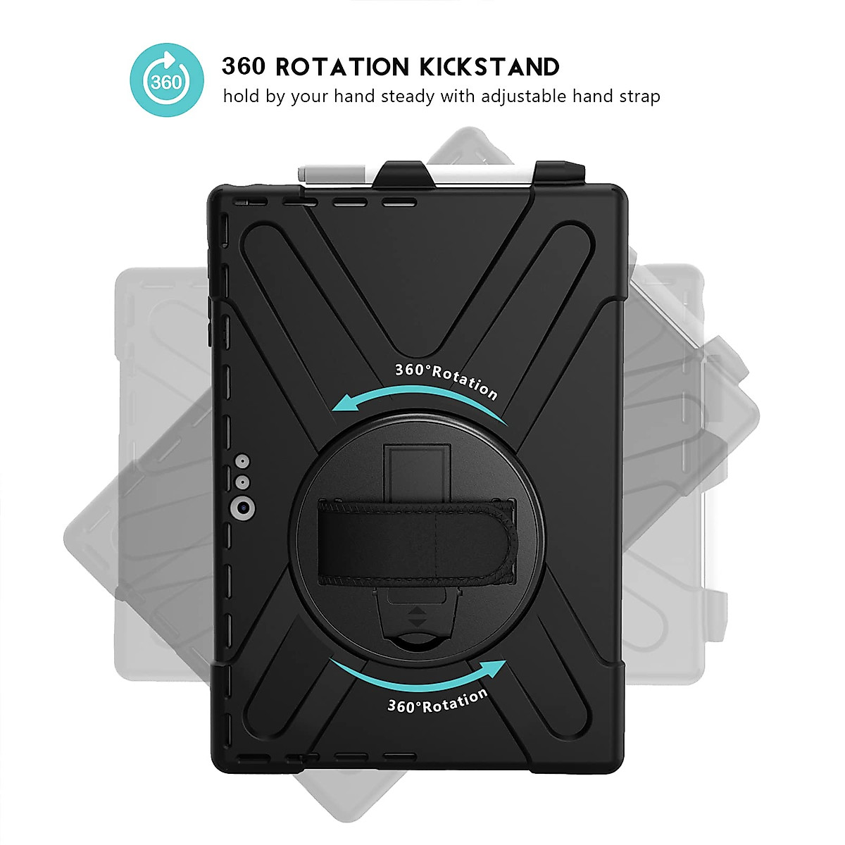 ProCase Surface Pro 7 Plus/Pro 7 / Pro 6 / Pro 5 / Pro 4 / Pro LTE Case, Full Body Protective Case, 360 Degree Rotatable Heavy-Duty Cover with Hand Strap, Shoulder Belt and Kickstand -Black