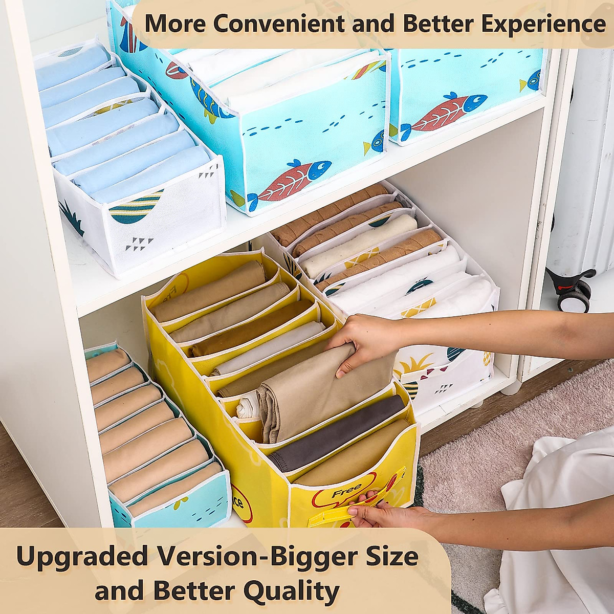 Upgraded Clothes Organizer for Folded Clothes, TIGARI Clothes Organizer for Closet, Compartment Storage Box for Jeans, Trousers, T-shirts